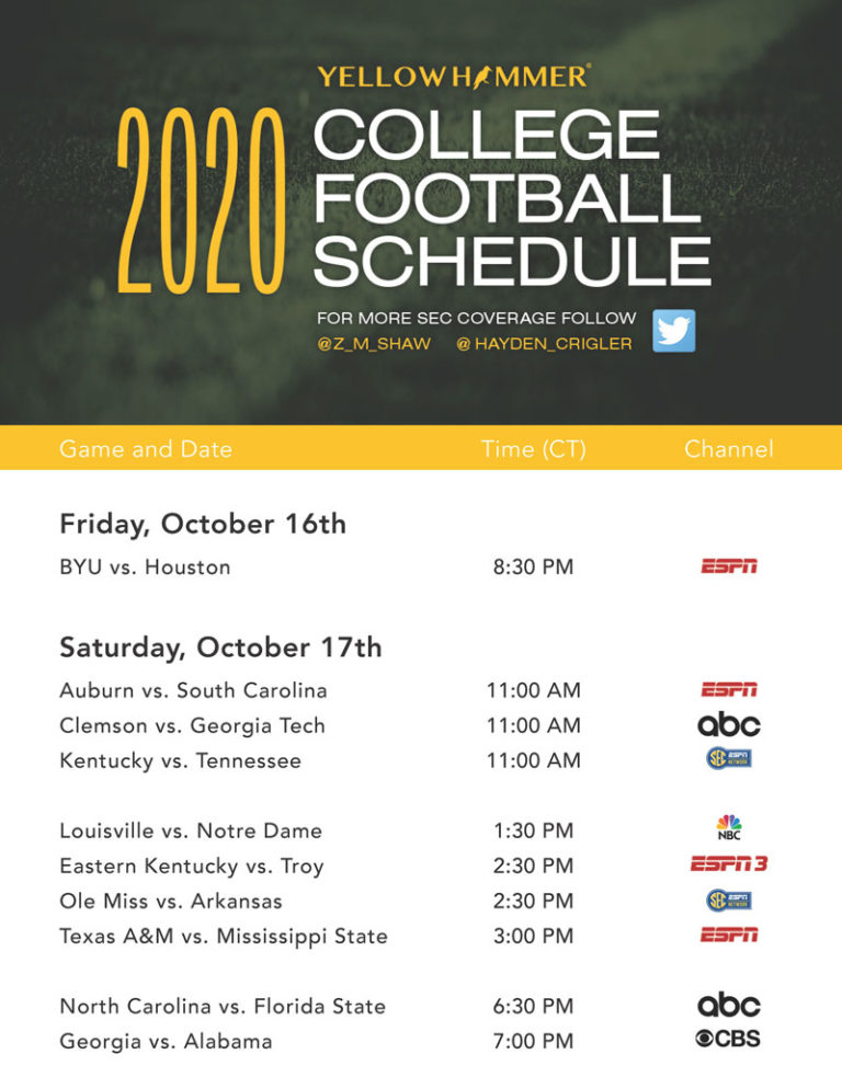 This weekend’s college football TV schedule - Yellowhammer News