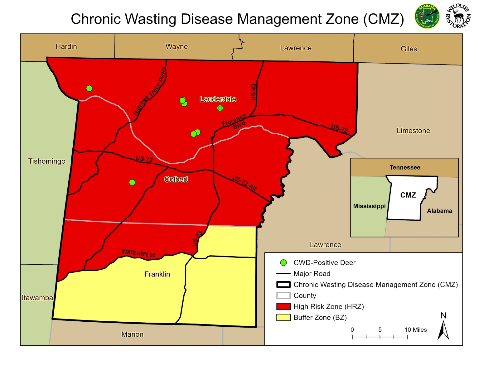 CWD detection in Colbert County expands state’s CWD Management Zone ...