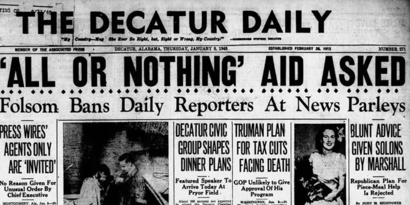77 years ago, Gov. James 'Big Jim' Folsom bans daily newspapers and ...