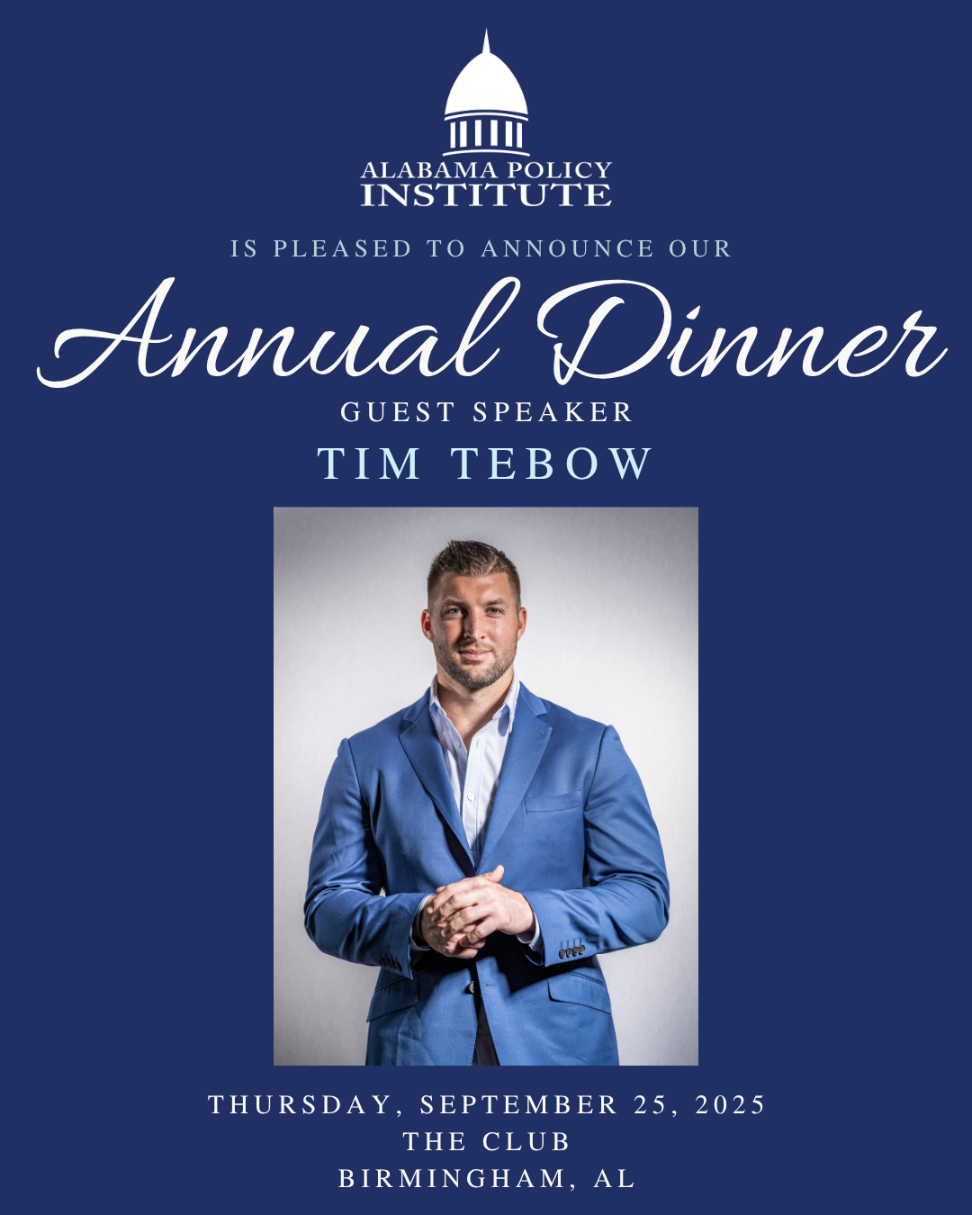 Tim Tebow to headline Alabama Policy Institute’s 2025 Annual Dinner ...